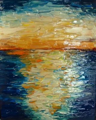 Creation Spotlight: Blue & Gold Sunset Painting - Creative Indeed
